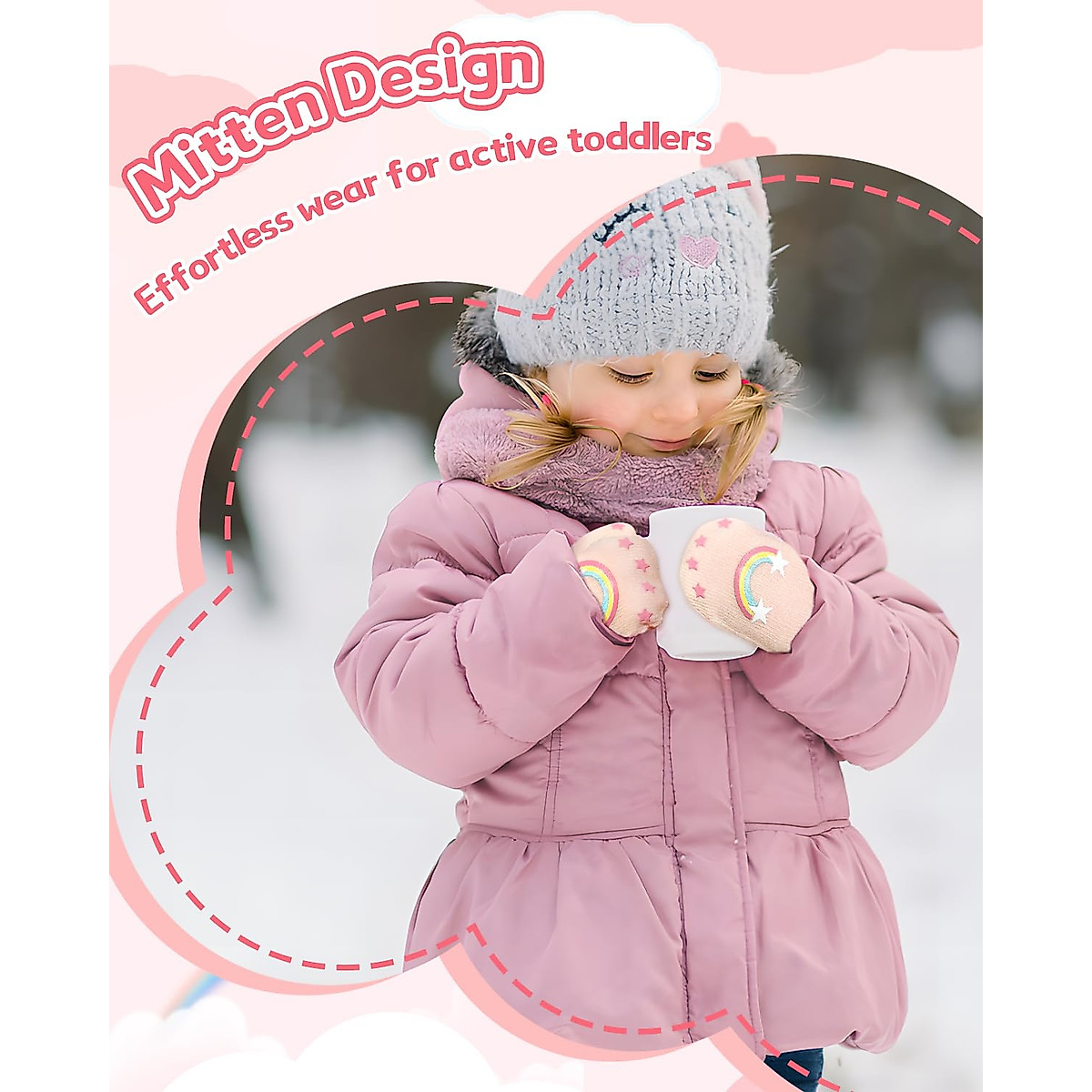 Evridwear Toddler Mittens Girl Boy Mittens 3 Pairs Knitted Stretch Gloves for Kids Toddler Winter Warm