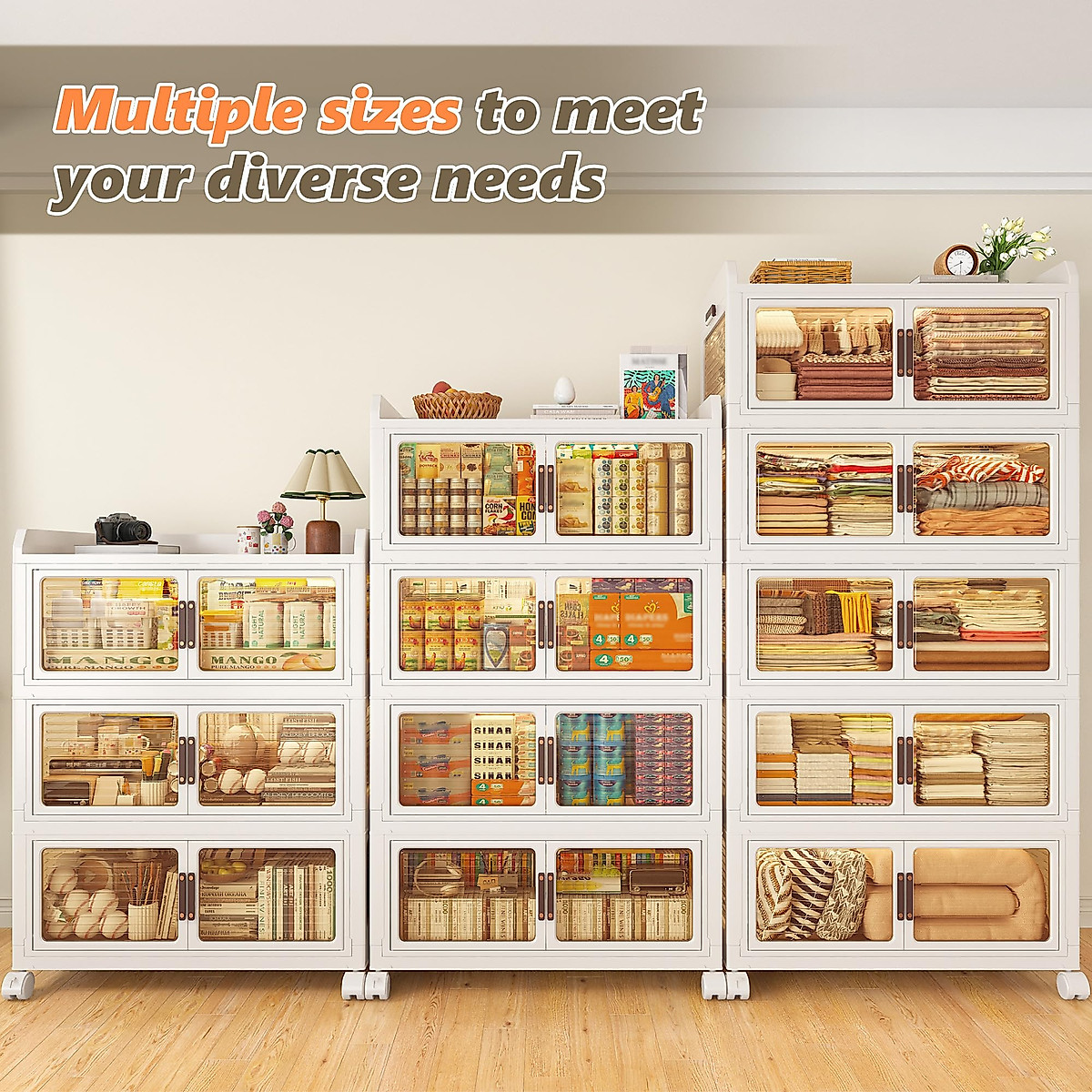 EnHomee 125GAL/500QT Storage Bins with Lids, Stackable Storage Bins with Wheels and Doors, Plastic Storage Containers Box, Large Collapsible Storage Drawers for Bedroom Closet Organizers, 5PC