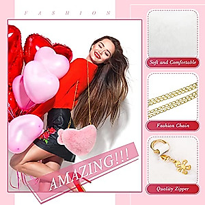 2 Pieces Furry Purse Soft Fluffy Faux Fur Heart Handbags for Women Girls Cute Christmas Valentines Day Gift (White, Pink)