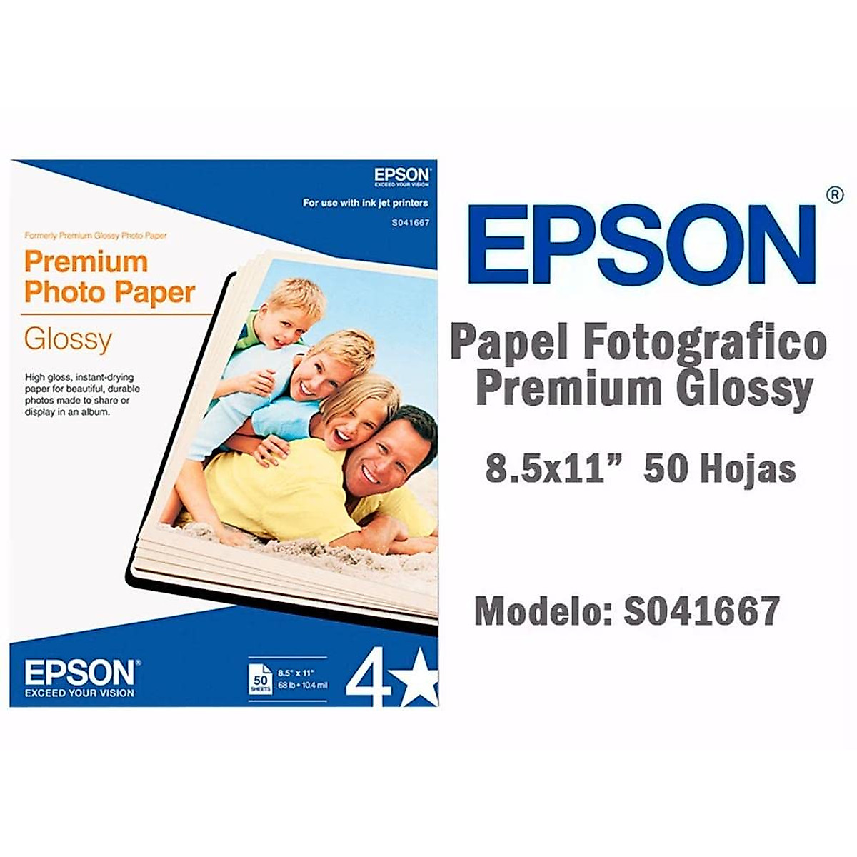 Epson Premium Photo Paper GLOSSY (8.5x11 Inches, 50 Sheets) (S041667),White