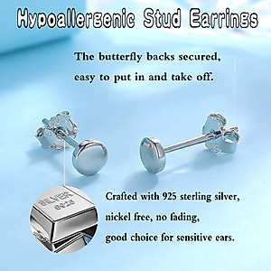 925 Sterling Silver Dot Stud Earrings | Small Simple Round Disc Stud Earrings | Tiny Flat Circle Hypoallergenic Cartilage Tragus Piercing Earrings Gifts for Women Men 2mm 3mm 4mm 5mm