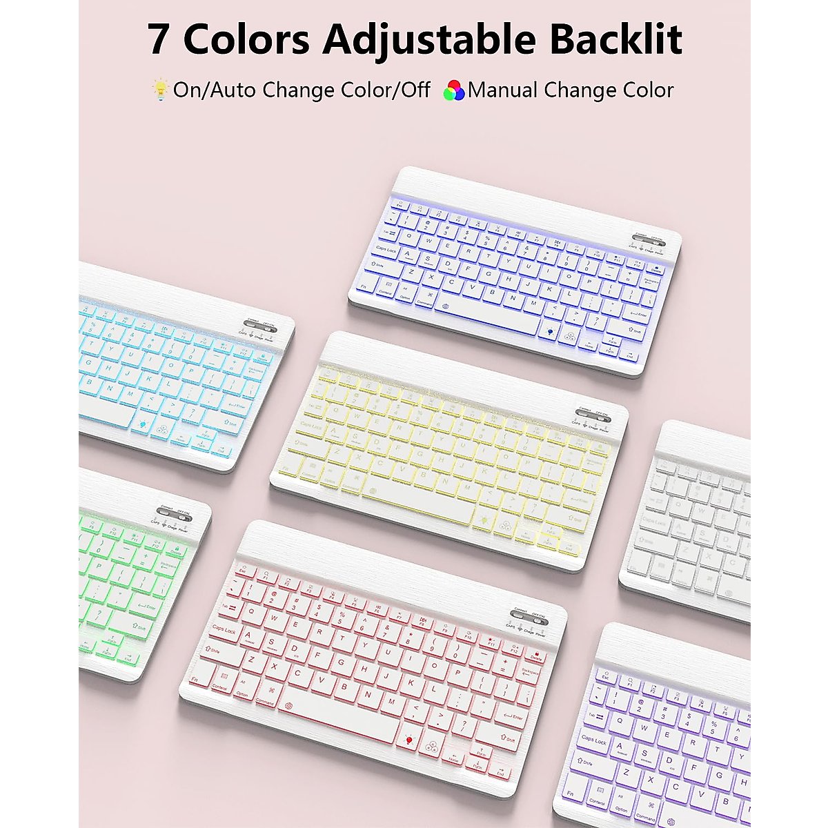 iPad Air 5th/4th Generation Keyboard Case 2022/2020, iPad Pro 11 1st/2nd/3rd 2018/2020/2021 10.9 inch Case with Keyboard & Pencil Holder, Removable 7 Colors Backlit Bluetooth Wireless Keyboard (Pink)