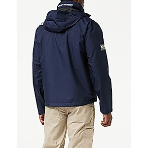 Helly Hansen Men's Crew Hooded Midlayer Fleece Lined Waterproof Raincoat Jacket, 597 Navy, Medium