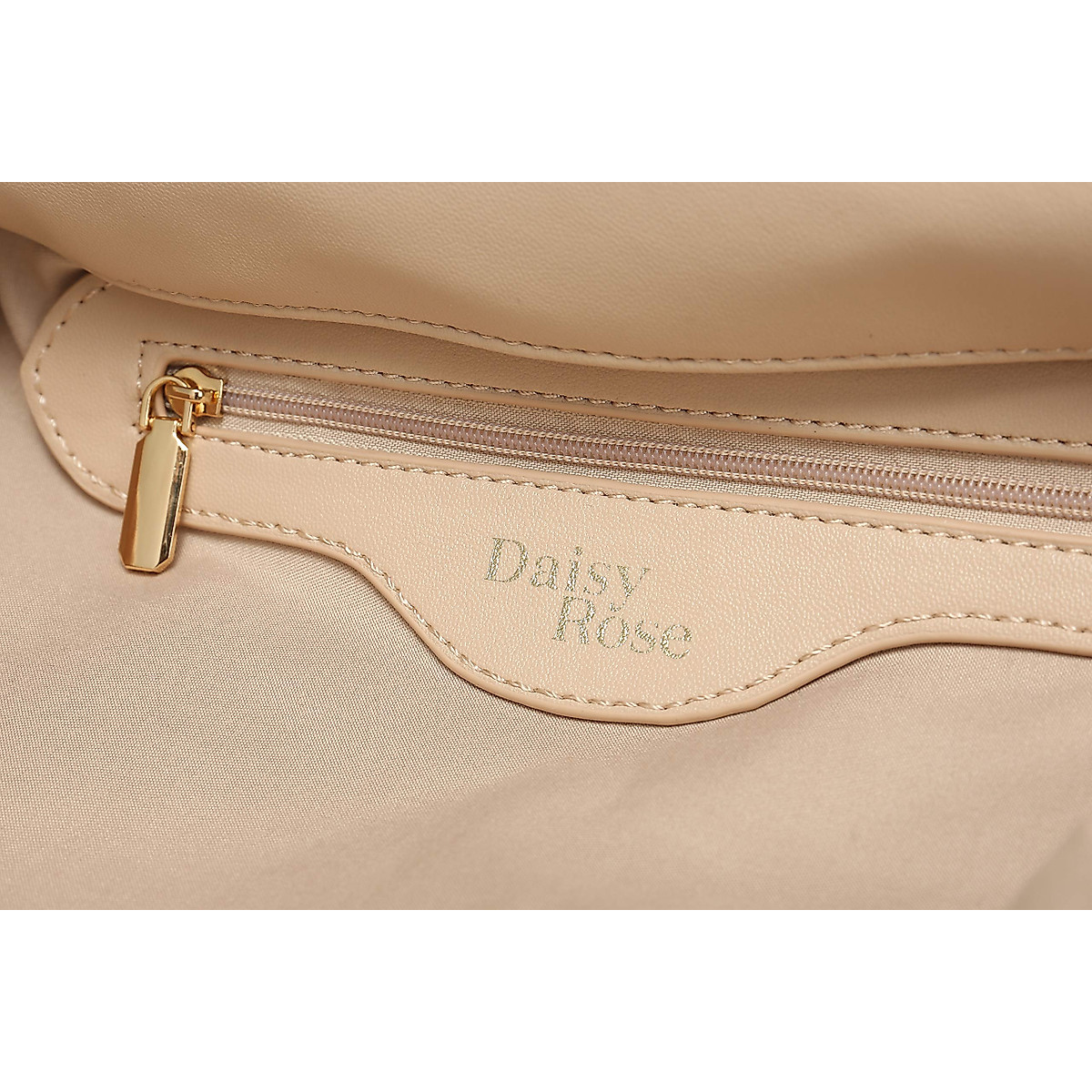 Daisy Rose Quilted Chevron Shoulder Cross Body Bag with Top Handle, PU Vegan Leather - Beige