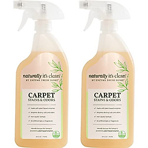 naturally it's clean Carpet Stains & Odors Cleaner; Plant Based Enzyme Safely Cleans Pet/Food Stains, Grease & Ink from Carpets, Rugs, Upholstery & Drapery, 24oz Spray Bottle x 2 Pack