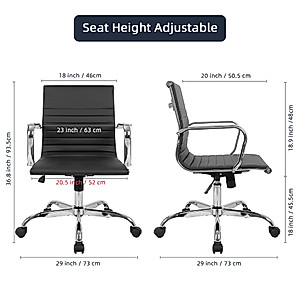 LANDSUN Home Office Chair Mid Back PU Leather Ribbed Swivel Tilt Adjustable Computer Desk Chair with Armrest Executive Conference Black