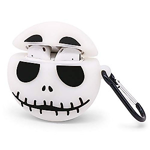 YONOCOSTA Cute Airpods Case, Airpods 2 Case, Cool Funny Noctilucent White Skull Shaped Full Protection Shockproof Soft Silicone Charging Case Cover Skin with Keychain for Airpods 1&2