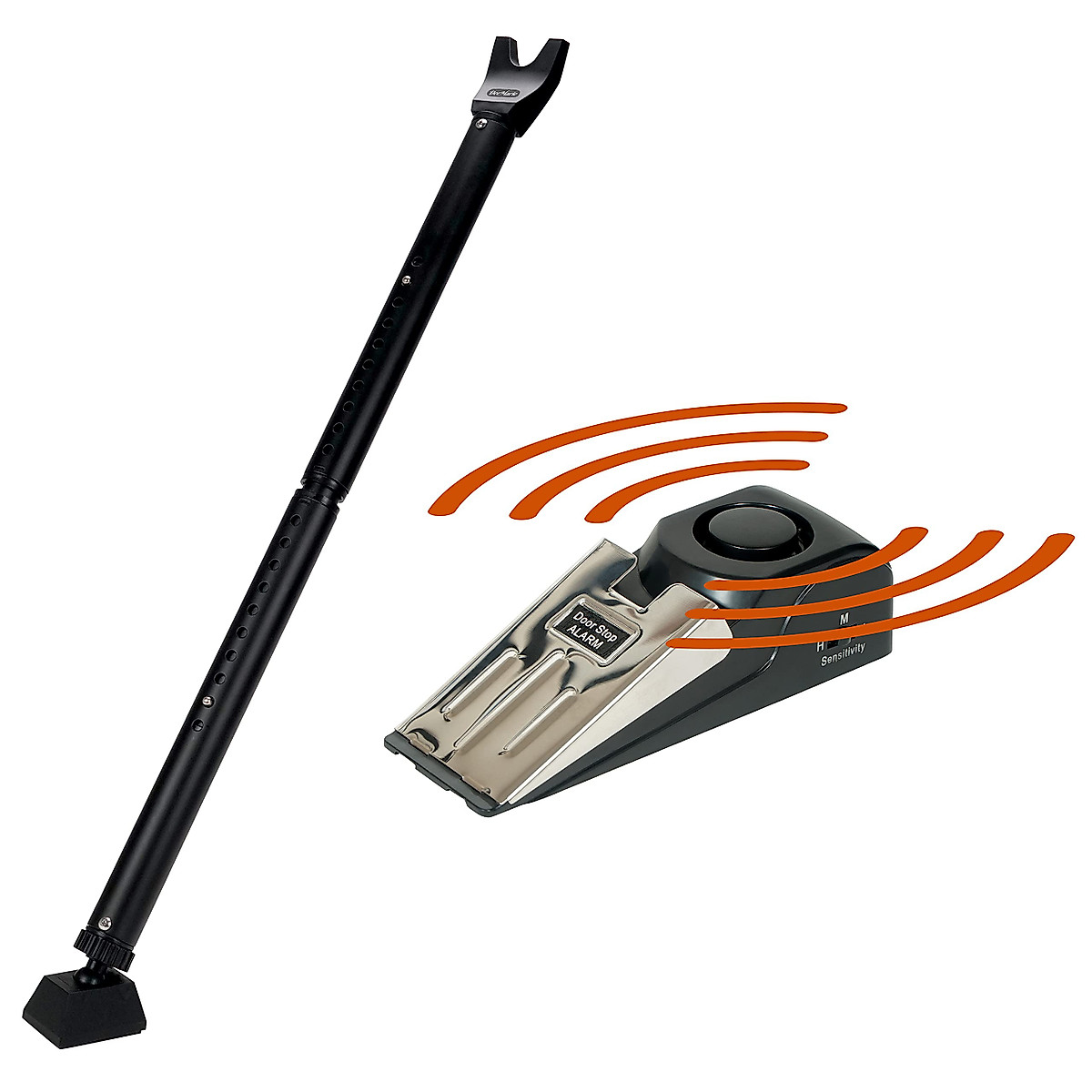 Door Stopper Alarm and Door Security Bar Bundle - House, Apartment, School, Hotel Door Security System, Adjustable Door Stoppers, Sliding Glass Door Security Bar - Lightweight, Portable Doorstops