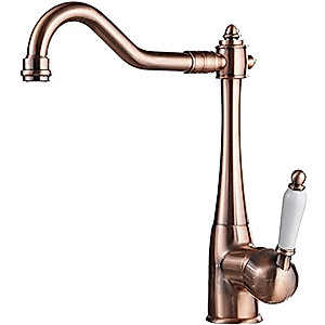Kitchen Faucet Copper Bar Faucet 360 ° Swivel Single Handle Traditional Period Single Ceramic Lever Kitchen Sink Faucet Antique Mixer Tap One Hole Wet Bar Sink Faucet Victorian Commercial