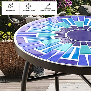 FROMJBEST Mosaic Outdoor Side Table, Patio Side Table, Weather Resistant 14" Diameter 21" H Ceramic Tile Round Outside Table for Patio, Porch, Garden, Pool, Indoor&Outdoor,Plant Stand (Vortex)