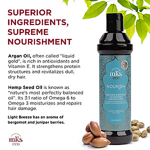 Earthly Body MKS eco Nourish Shampoo for Fine Hair, Light Breeze - 10 fl oz - Cleanses & Strengthens - Safe for Color Treated Hair - Moroccan Argan Oil, Hemp Seed Oil - Vegan, Cruelty Free