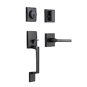 NeuType Front Door Handle Set Entrance Door Lock Set Matte Black Heavy Duty Entry Handle Set with Lock, with Single Cylinder Deadbolt and Lever Handle, Compatible with Right & Left Handed Doors