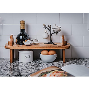 SPEShh Acacia Wood Serving Board on Stand – Contemporary Raised Wooden Serving Platter – Elegant Hand-Finished Home Décor Counter Shelf Organizer & Cheese Charcuterie Boards - 16.5 x 5.5 x 6.7 inches