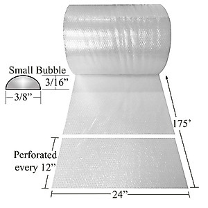 Uboxes Bubble Roll 24 Wide x 175 ft Small Bubbles 3/16 Perforated Every 12, Clear, BUBBSMA24175