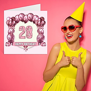 Fun 28th Birthday Cards for Woman - Birthday Balloons - Happy Birthday Card for Daughter Sister Aunt Niece Cousin, 5.7 x 5.7 Inch Greeting Cards, 28th Birthday Card