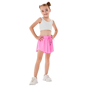 Girls 3 Pack Flowy Shorts with Spandex Liner 2 in 1 Youth Skirts for Fitness Running Sports Skort with Pockets Size 4 Set 04