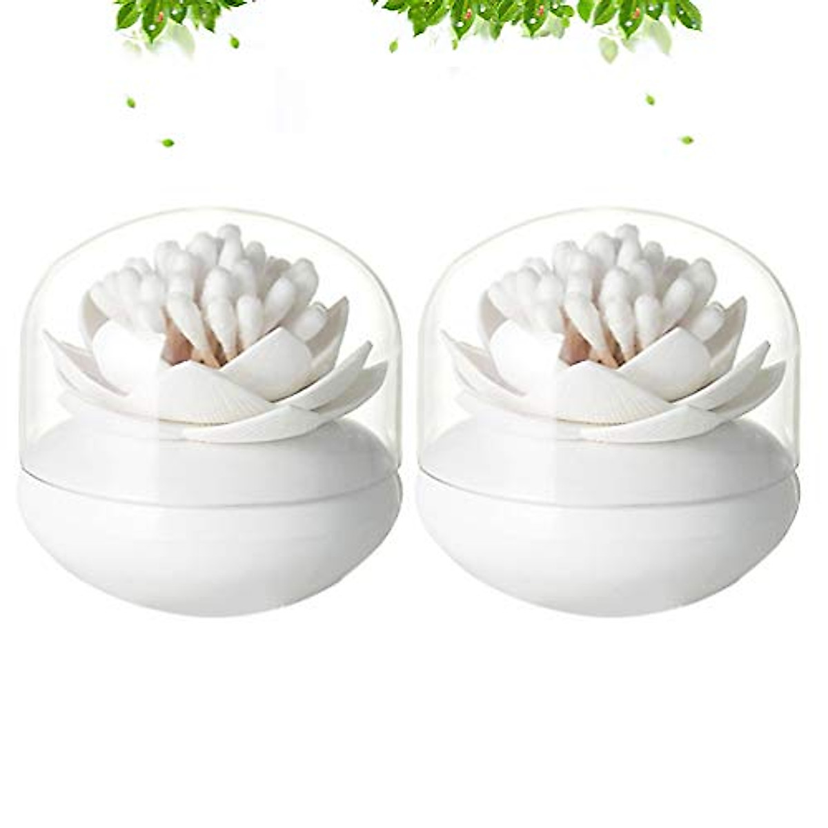 DOITOOL 2 Pcs Qtips Holder Canisters Lotus Flower Shaped Cotton Swab Holder Cotton Bud Toothpick Dispenser with Lid for Home Kitchen