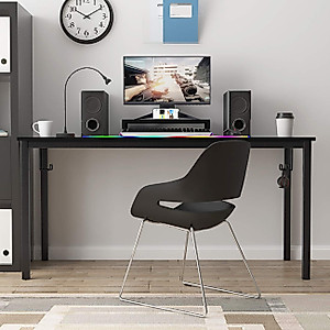 SogesHome 60 inch Desk Computer Desks Gaming Desk Long Desk Writing Table Home Office Workstation with RGB Mouse Pad, Headset Hooks and Cup Slot, Black, NSDUS-AC14CB-Pro-E1-152.4