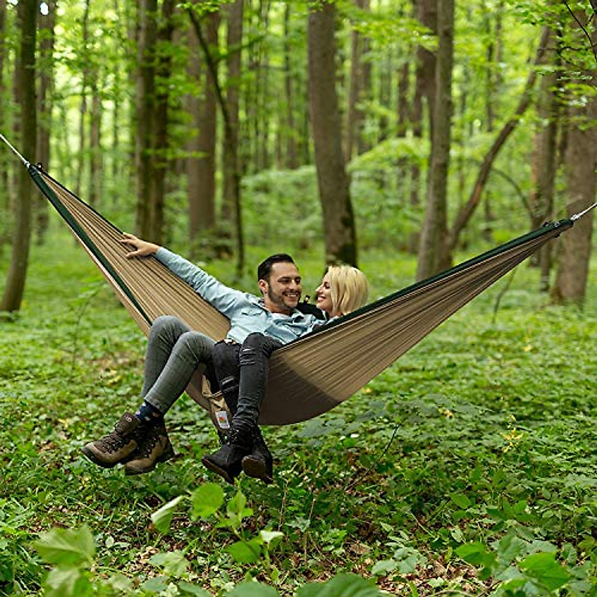Lazy Monk 2 Person Hammock w/Tree Straps | Portable Foldable Parachute Double Hamock Outdoor, Travel, Camping | Hamaca para dos | Complete Two People Couple Patio Backyard Outside Hanging Swing Amaca