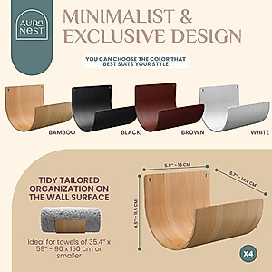 AURA NEST Set of 4 Towel Holder for Bathroom Wall, Modern Bamboo Wall Towel Rack for Rolled Towels, Sturdy Space-Saving Hanging Wood Towel Rack, Effective and Versatile for Spa, Guest Bath, Blanket