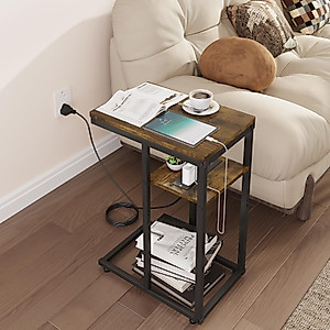 Fixwal Side Table, C Table End Table for Couch, Living Room Side Table with Charging Station, Bedroom Side Table, Living Room Coffee Table, Sofa Table