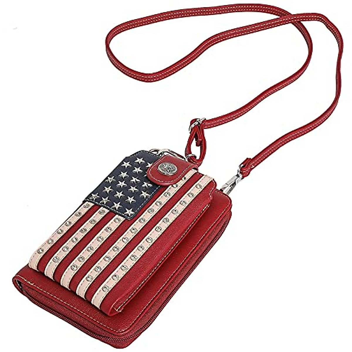Montana West Women's Patriotic Studded Tote Satchel Handbags Concealed Carry Purse Crossbody Bags Red US04-183Red