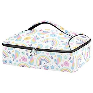 Kcldeci Insulated Thermal Food Carrier Insulated Casserole Carrier for Hot or Cold Food,Unicorns Rainbow and Stars Insulated Tote Bag for Potluck Cookouts Parties Picnic,Lasagna Lugger