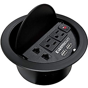 Metal Power Tap Grommet with Hidden Power Center w/ 2 Power, 2 USB, 2 CAT5e
