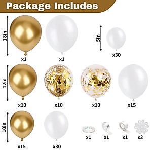 White Gold Balloons Arch Garland Kit, 122Pcs 18/12/10/5 In White and Metallic Gold Balloons Gold Confetti Balloons for Wedding Birthday Bridal Baby Shower Anniversary Party Decorations
