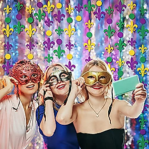 Gold Purple Green Paper Garland Mardi Gras Party Decorations Circle Dots Streamers Fat Tuesday Decor Supplies Mardi Gras Fleur De Lis Hanging Bunting Banner Carnival Party Hanging Garland 4 Pieces