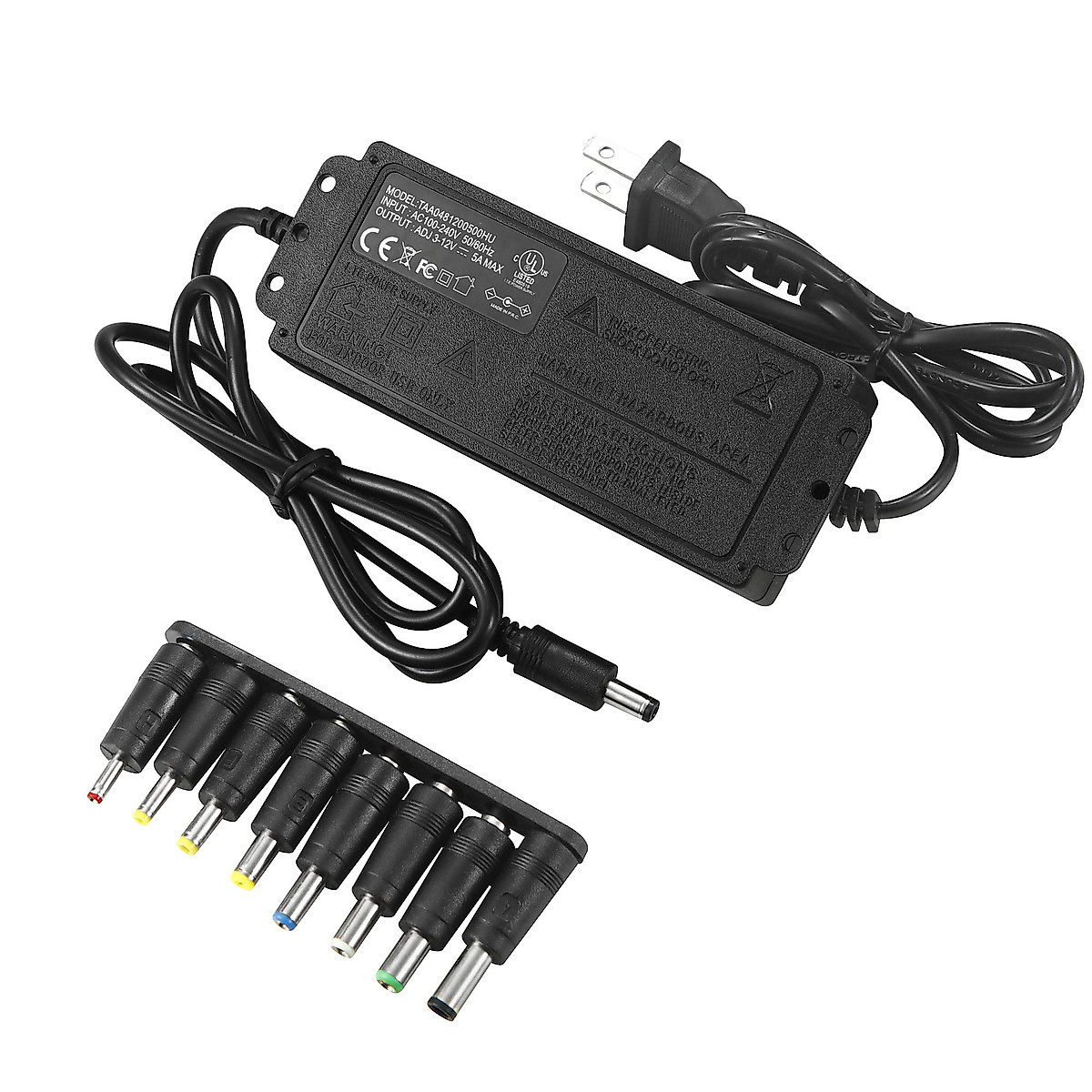 Universal Adjustable AC/DC Switching Power Adapter,AC to DC Power Supply Adapter 3-12v 5A Switching Adjustable Output with Multiple Tips,Black