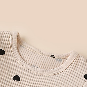 Baby Girl Clothes Infant Girls Outfits 3PC Rib Frill Long Sleeve Romper Pants Headband Set (Apricot, 6-9 Months)