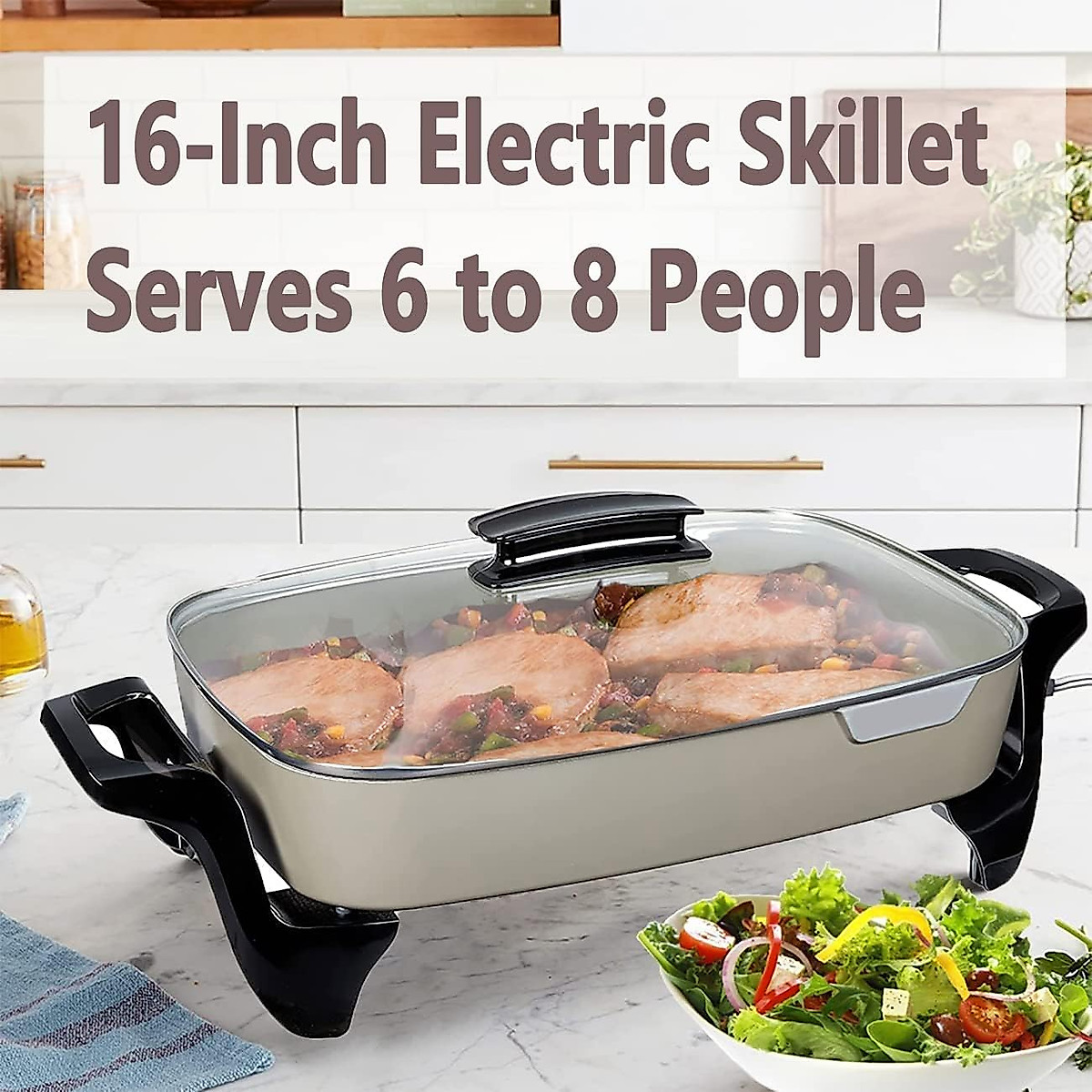 16" Grey Ceramic Electric Skillet - Roast fry grill stew bake make casseroles and more