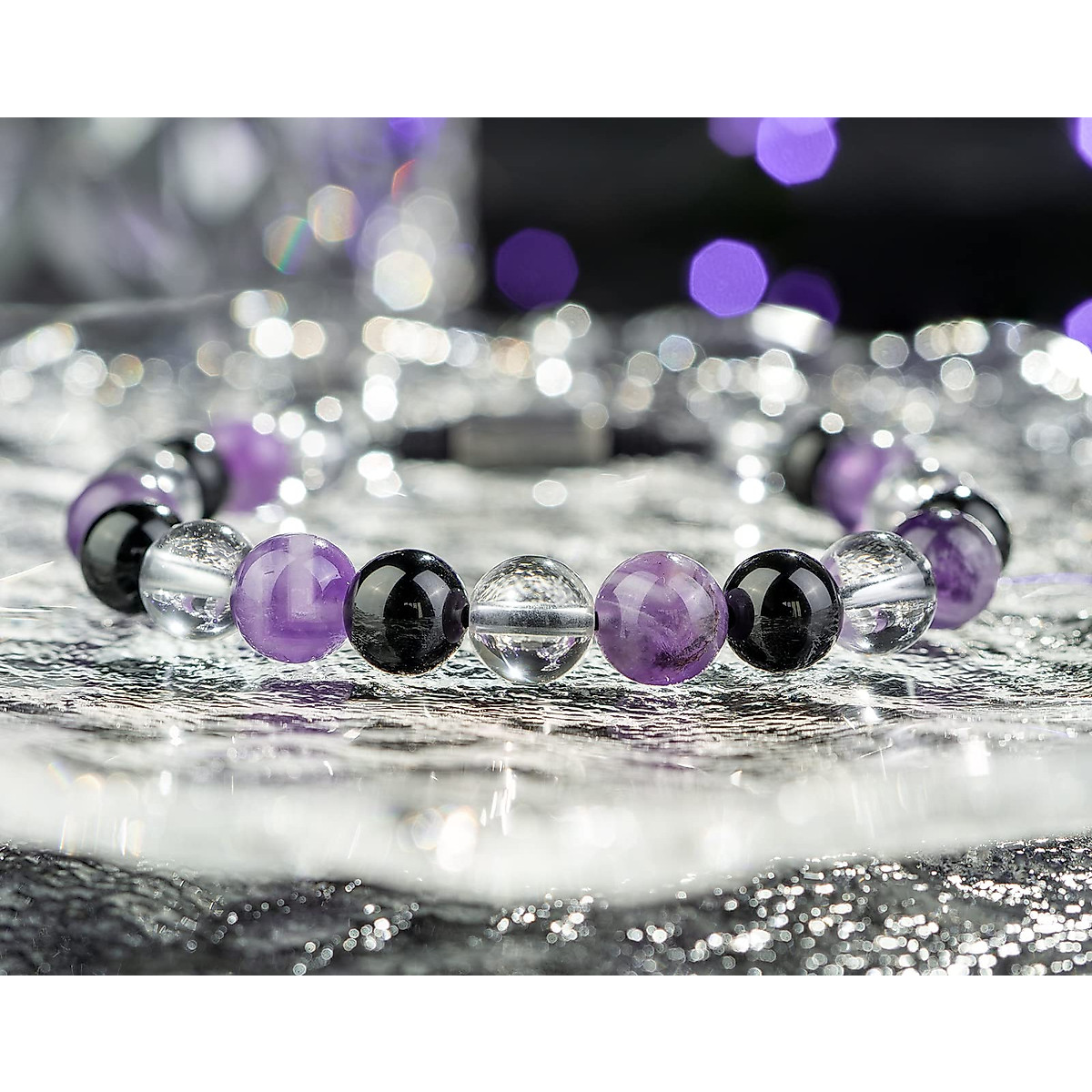 SENLLY Beaded Bracelet - 100% Natural Gemstones - 8mm Beads Multi Protection Energy Bracelet for Men Women