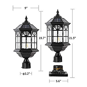 GYDZ Solar Post Light Fixture Outdoor Solar Pier Light, Solar Lamp Post Light for Garden, Patio, Vintage Design Die Cast Aluminum Post Light in Oil-Rubbed Black with Clear Glass, Hard Wired Available