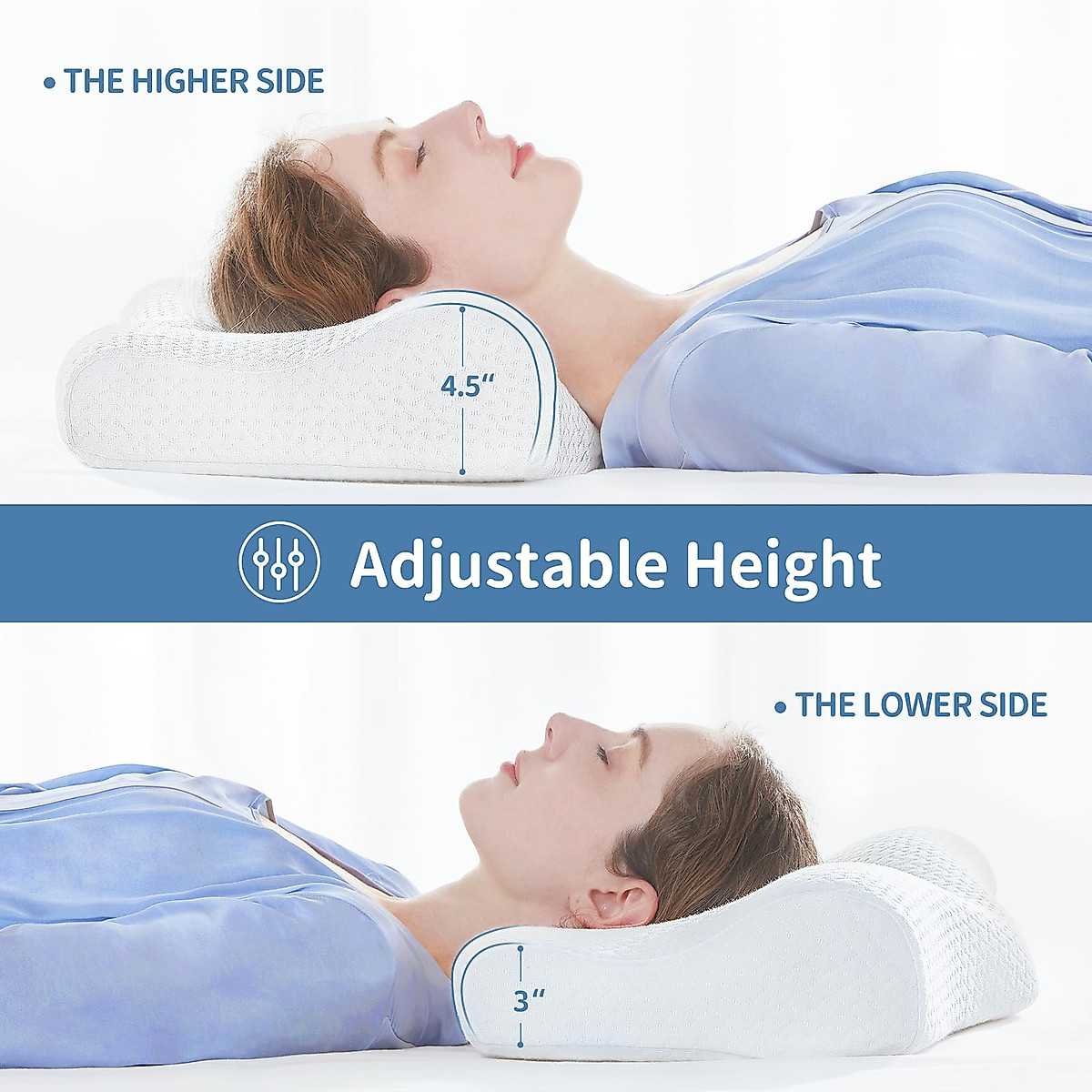 napz Contour Cervical Pillow for Neck and Shoulder Pain Relief, Ergonomic Memory Foam Support Pillow 2 Heights of Soft Bed Pillow for Sleeping, Orthopedic Neck Pillow for Side Back Stomach Sleeper