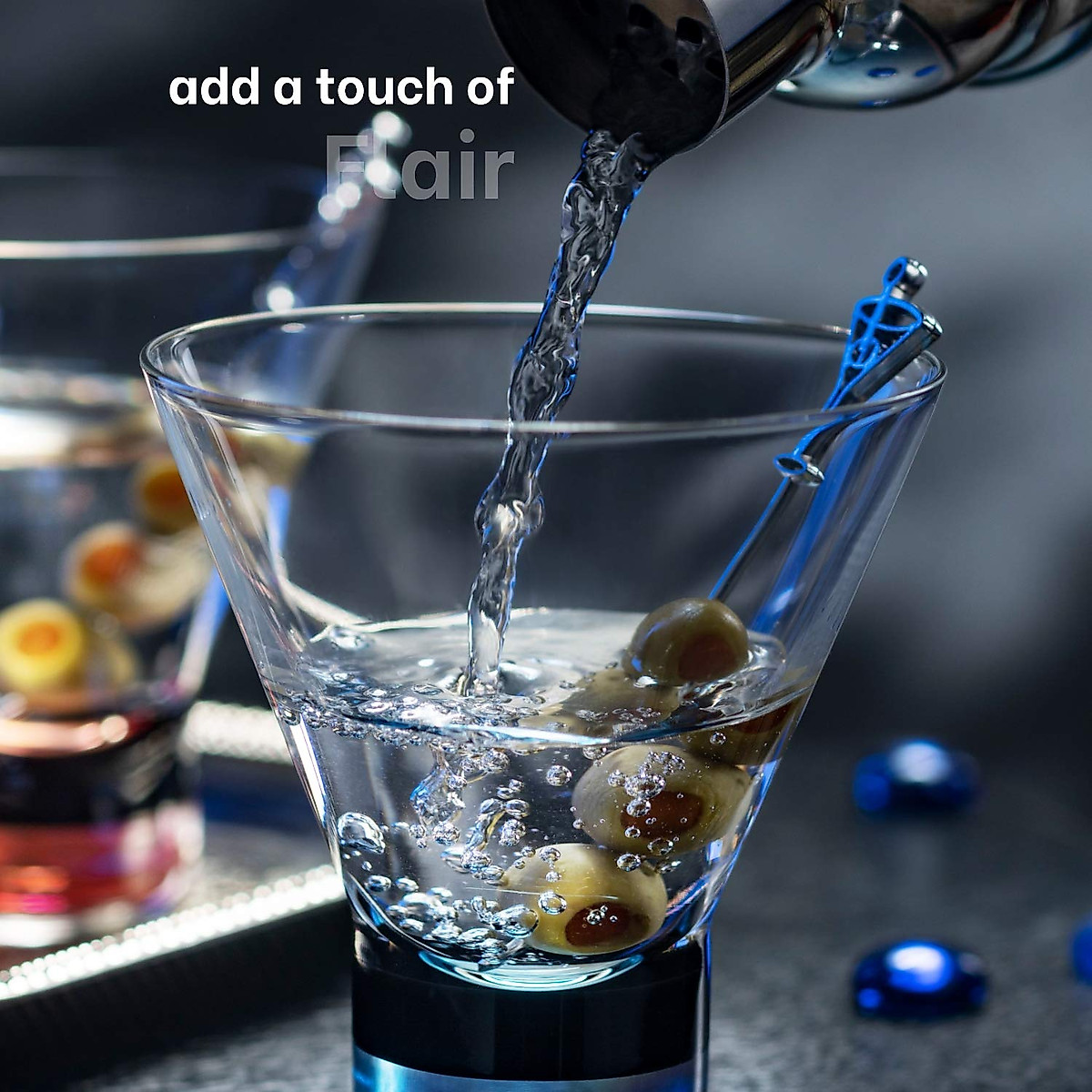 MITBAK Martini Glasses 8 OZ (Set of 6) With Stylish Colorful Bases | Elegant Stemless Bar Glasses | Great for Martini, Cocktail, Whiskey, Margarita, & More | Cocktail Glasses Made In Europe