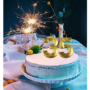 Gold 35th & 53rd Birthday Candles,Gold Number 35 53 Cake Topper for Birthday Decorations Party Decoration