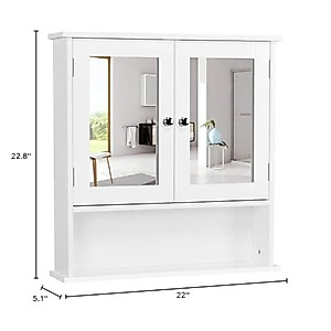 Gerrit Bathroom Wall Mount Medicine Cabinet w/Adjustable Shelves & 2 Mirror Door, White, rxz001