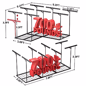Besiost 32 Inches L Shaped Overhead Storage Rack, Height Adjustable Garage Storage Organization System, Heavy Duty Reversible Garage Ceiling Storage Rack for Garage, Warehouse, Load 700LBS