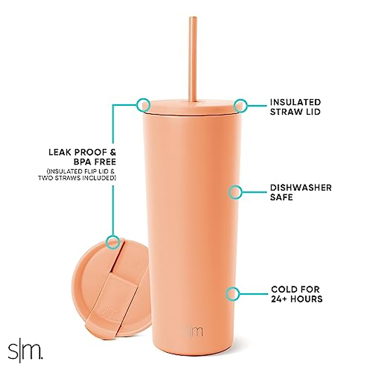 Simple Modern Insulated Tumbler with Lid and Straw | Iced Coffee Cup Reusable Stainless Steel Water Bottle Travel Mug | Gifts for Women Men Her Him | Classic Collection | 24oz | Apricot