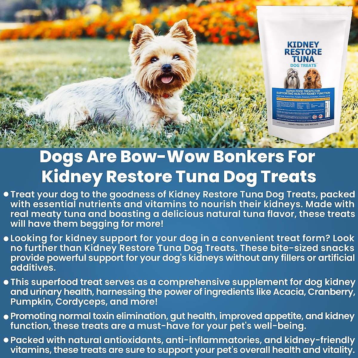 Kidney Restore Tuna Dog Treats. Special Kidney Friendly Dog Treats, Low Protein Dog Treats for Kidney Diets. Kidney Dog Treats Your Canine Will Love. Renal Dog Treats