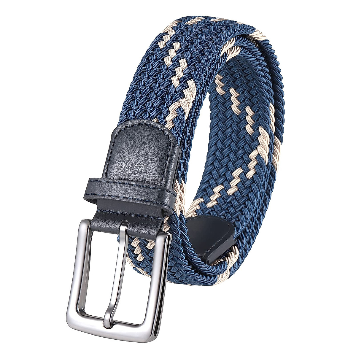 Loveliome Mens Golf Belt, Casual Belts for Men Jeans Adjustable Braided Web Belt, 45 Inches, Blue and Khaki