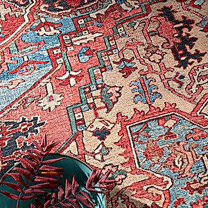 Livabliss Reeta Printed Medallion Runner Area Rug,2'6" x 7'6",Bright Red/Wheat
