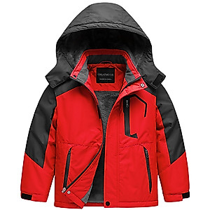 CREATMO US Boy's Winter Ski Jacket Windbproof Waterproof Snow Parka Red 14-16