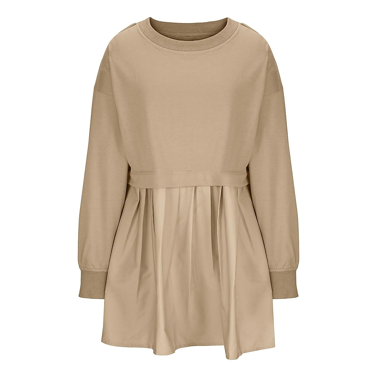 MFNDVD Orders Placed by me Women's Plus Size Sweatshirt Dress Crewneck Long Sleeve Pullover Patchwork Dress Short Fall Clothes Trendy 2025 Beige Dress for Women X-Large