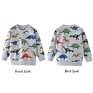 Toddler Sweatshirts Dinosaur Shirts Clothes for Boys Long Sleeve Cartoon Space Pullover Tops for Kids grey-8011 110/4T