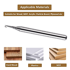 SpeTool 5PCS Carbide Spiral O Flute End Mill with 1/16 Inch Cutting Diameter 1/8 Inch Shank 3/16" Cutting Length,Single Flute CNC Router Bit for Acrylic PVC Wood Cutter