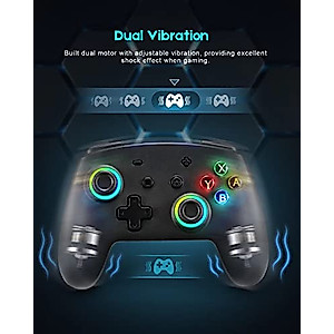 YKOEX Switch Controller, 9 LED Colors, Switch Pro Controller Compatible with Switch/Switch OLED/Switch Lite, Wireless Gamepad with Back Buttons/Programmable/Motion Control/Dual Vibration/Turbo