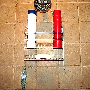 TG,LLC Treasure Gurus Hanging White Metal Shower Head Caddy Bathroom Storage Wall Mount Bath Organizer Rack